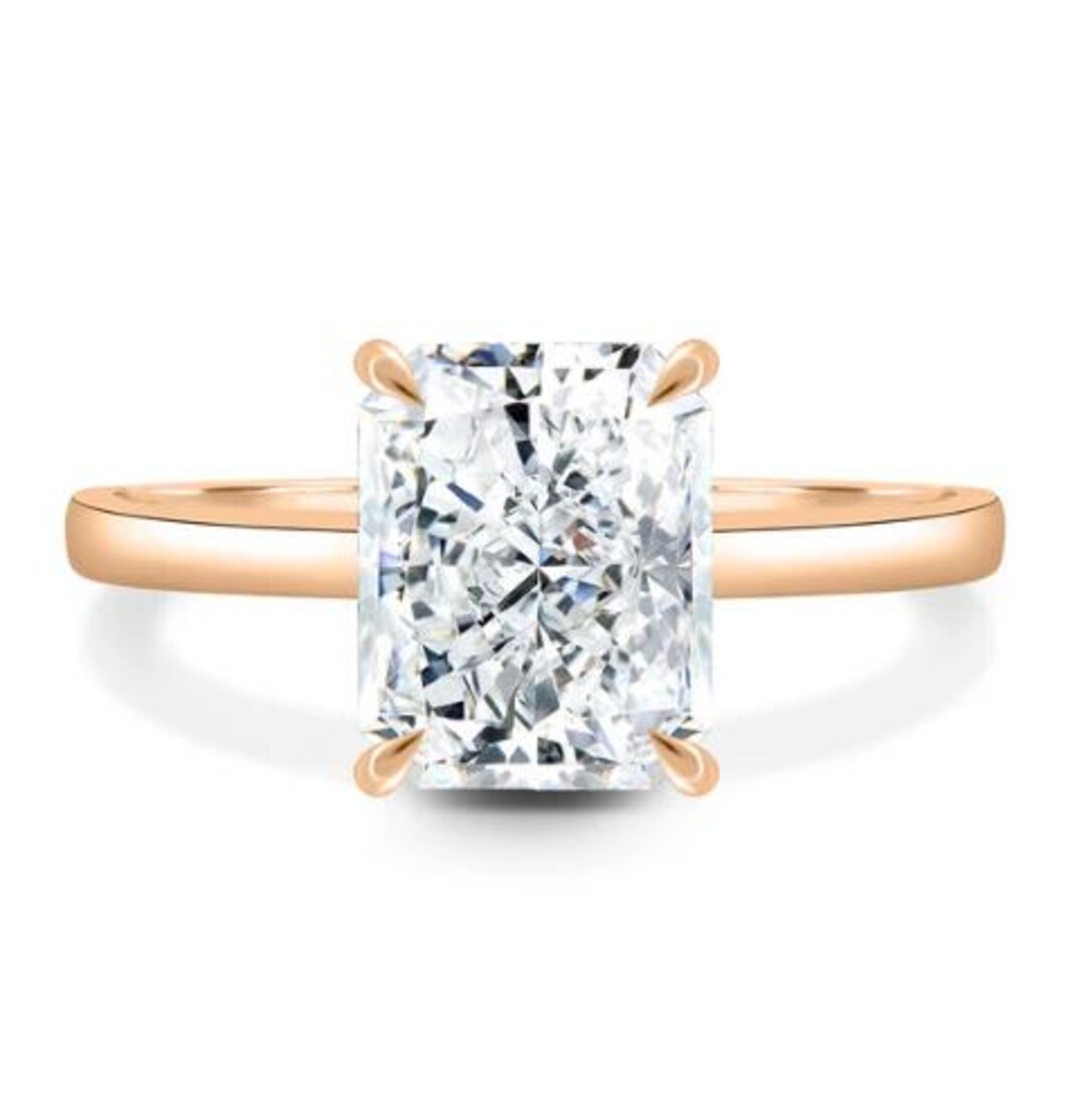 Solitaire Diamond Engagement Ring, Radiant Cut Simulant Diamond Ring ...