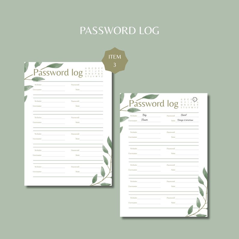 Printable Password Tracker Bundle: Minimalist Password Log (digital ...