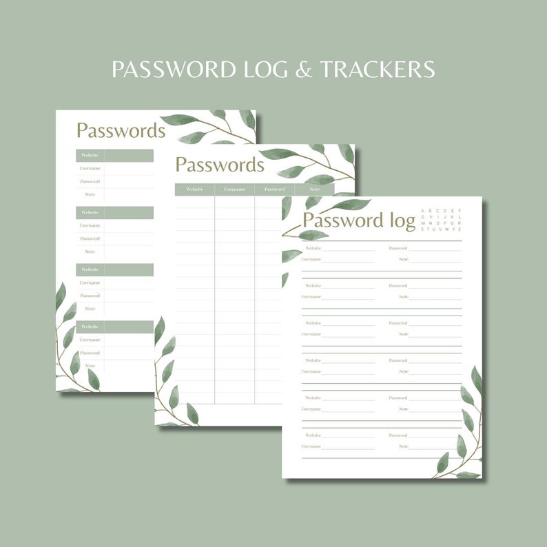 Printable Password Tracker Bundle: Minimalist Password Log (digital ...