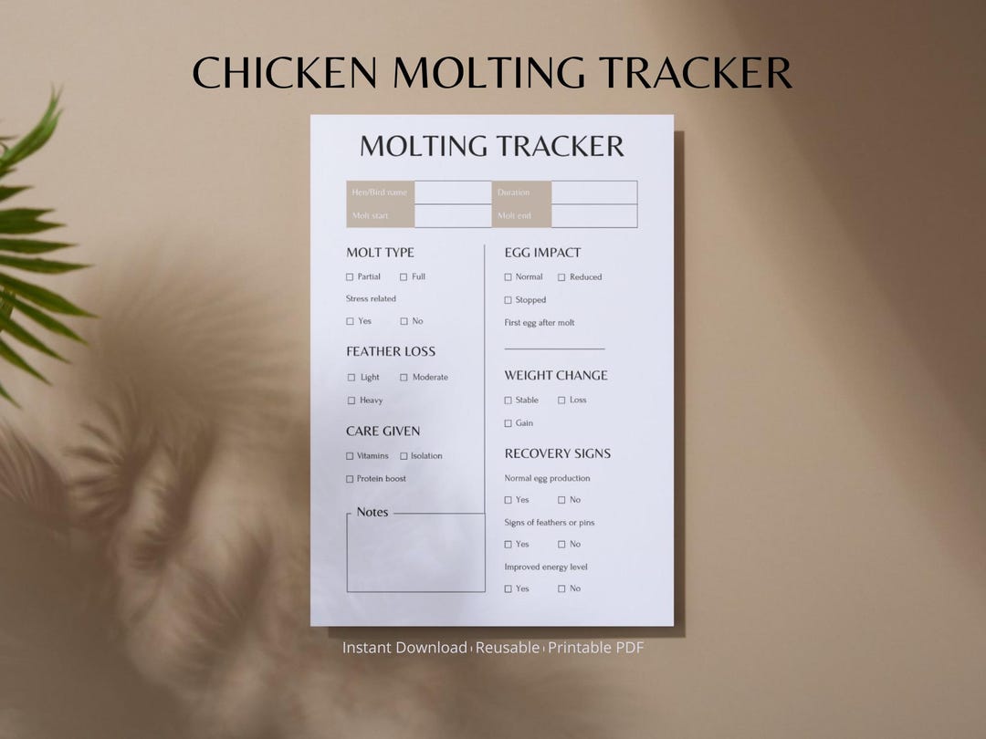 Chicken Molting Tracker Printable | Hen Molt Log & Recovery Tracker ...