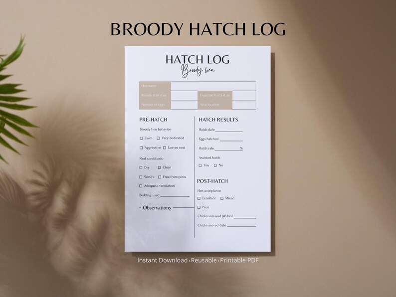 Broody Hen Hatch Log Printable | Natural Hatching Record A4 A5 ...