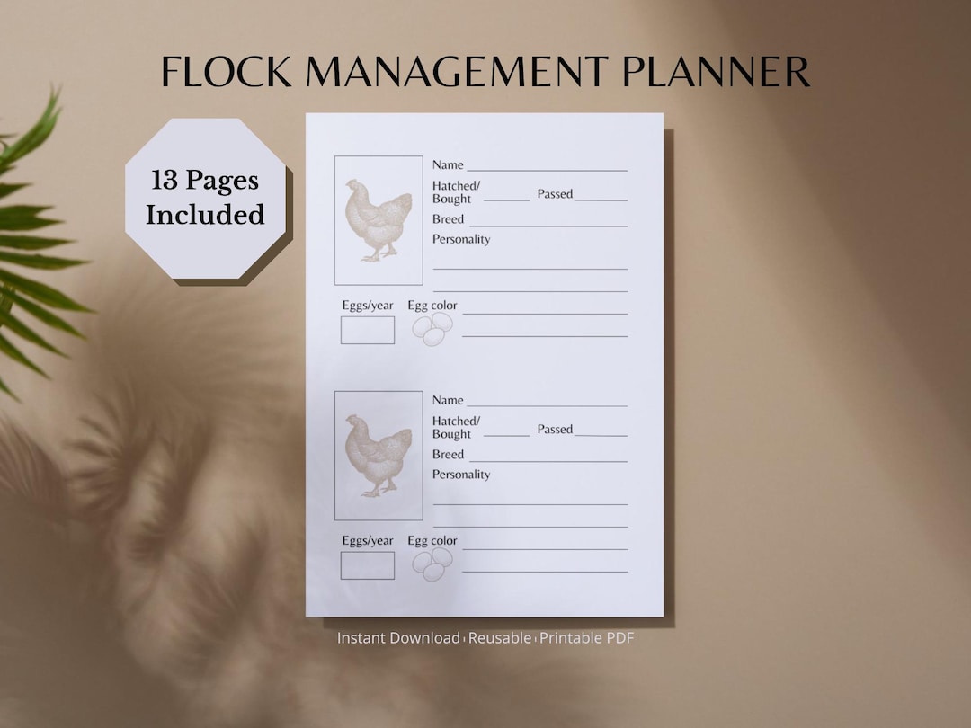 Flock Management Planner Printable | Chicken Care, Feed & Records ...