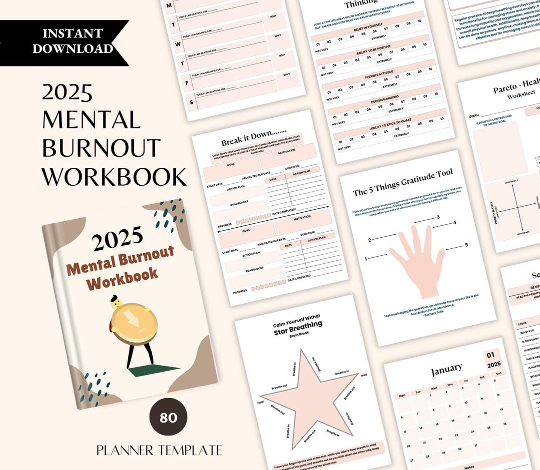 2025 Mental Burnout Workbook, Stress Management Journal, Self-help ...