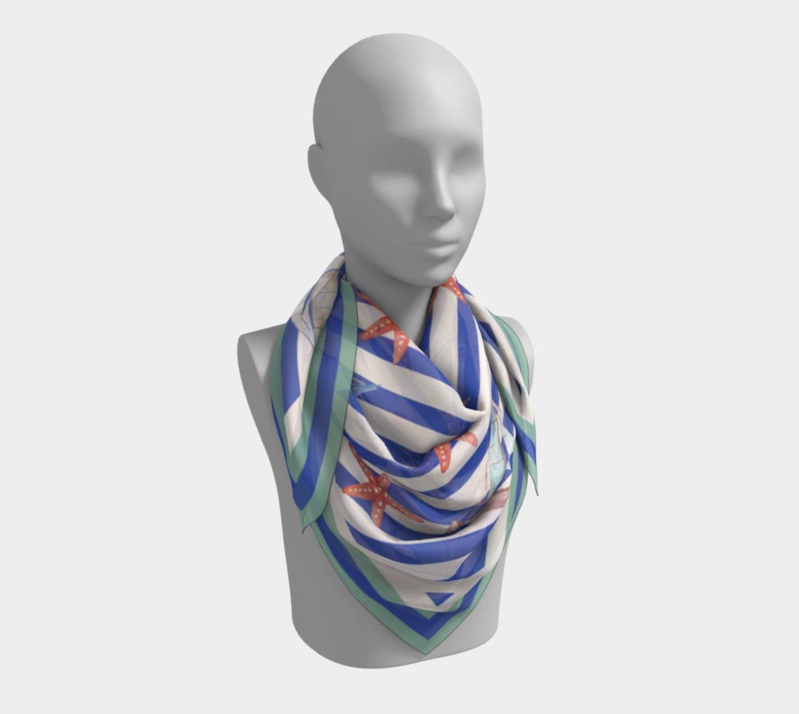 Sailboat Pure Silk Scarf, Boat Print Neckerchief, Ocean Bandana, Amalfi ...