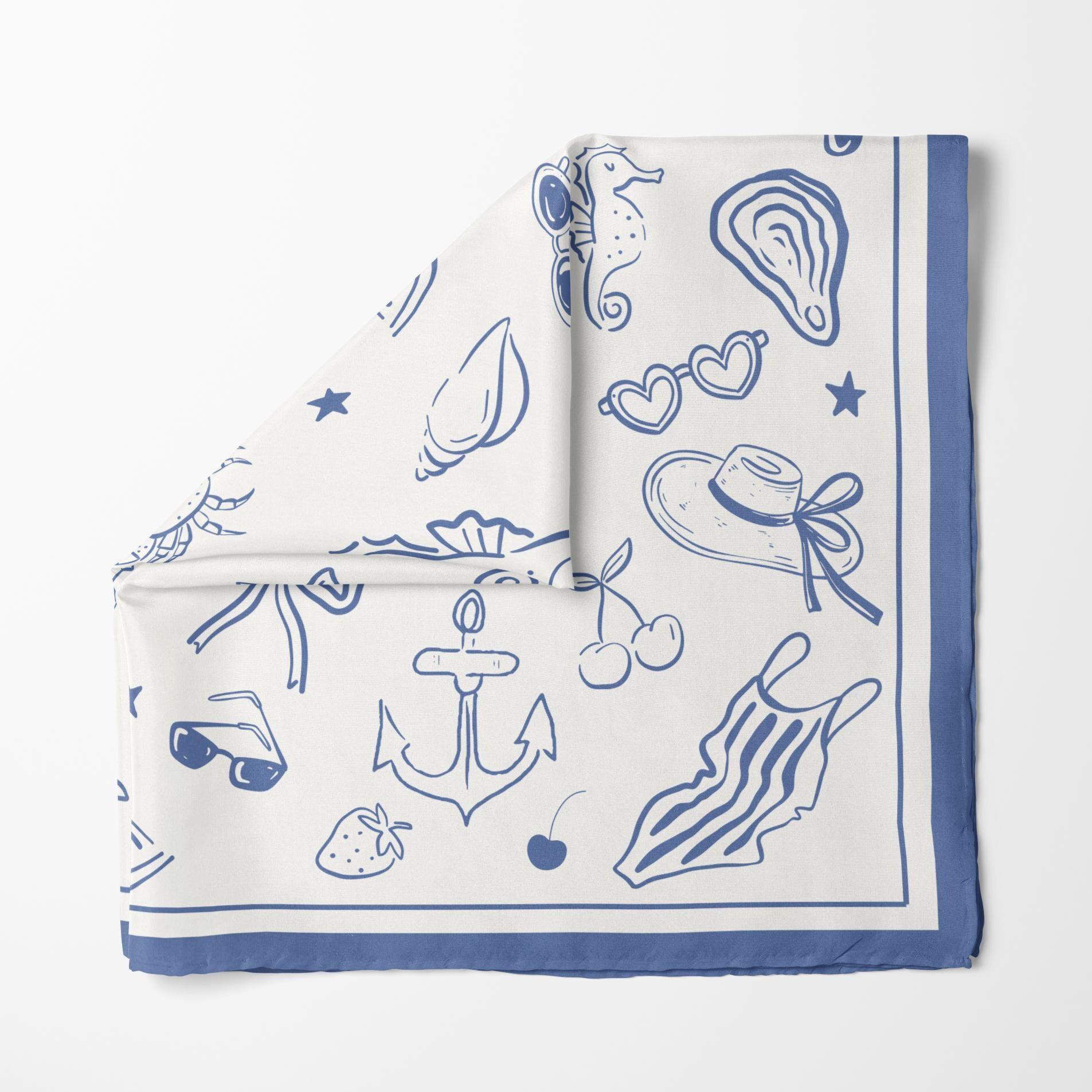 French Beach Silk Scarf, 100% Silk Summer Coastal Bandana ...