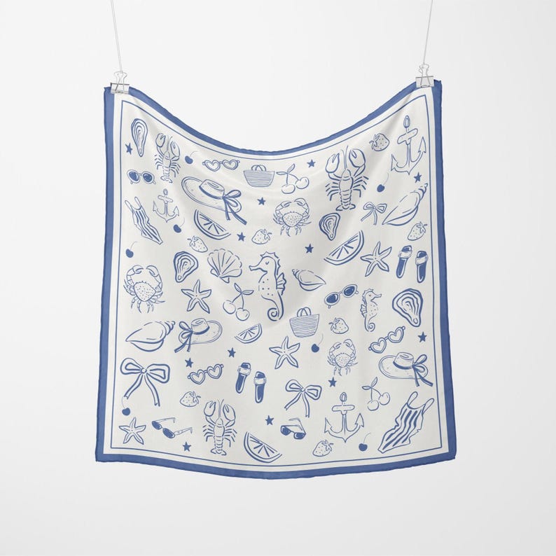 French Beach Silk Scarf, 100% Silk Summer Coastal Bandana ...