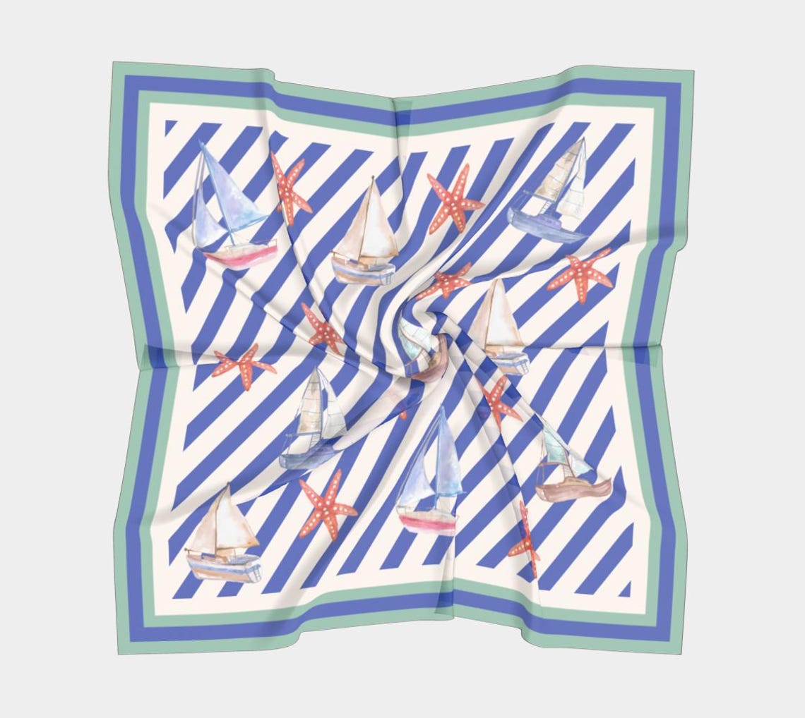 Sailboat Pure Silk Scarf, Boat Print Neckerchief, Ocean Bandana, Amalfi ...