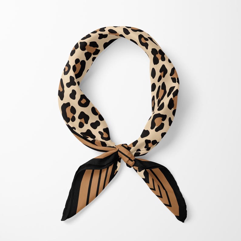 Leopard Print 100% Silk Scarf, Brown and Black Neckerchief, Leopard ...