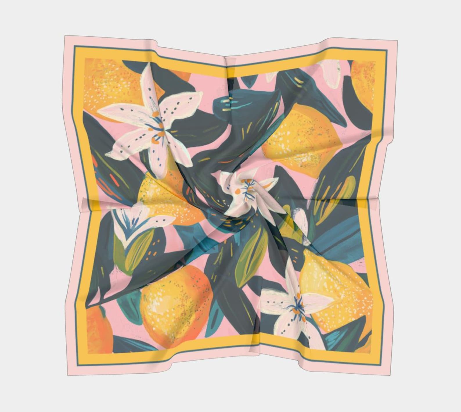 100% Silk Lemon Scarf, Pure Silk Neck Scarf, Silk Bandanna, Silk ...