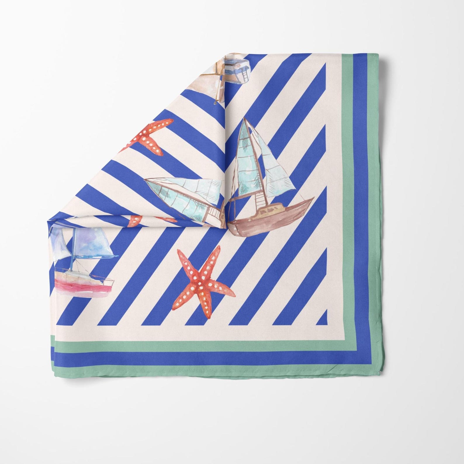 Sailboat Pure Silk Scarf, Boat Print Neckerchief, Ocean Bandana, Amalfi ...