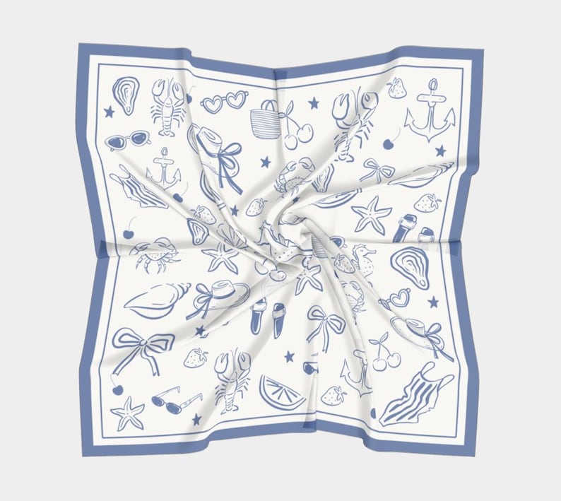 French Beach Silk Scarf, 100% Silk Summer Coastal Bandana ...