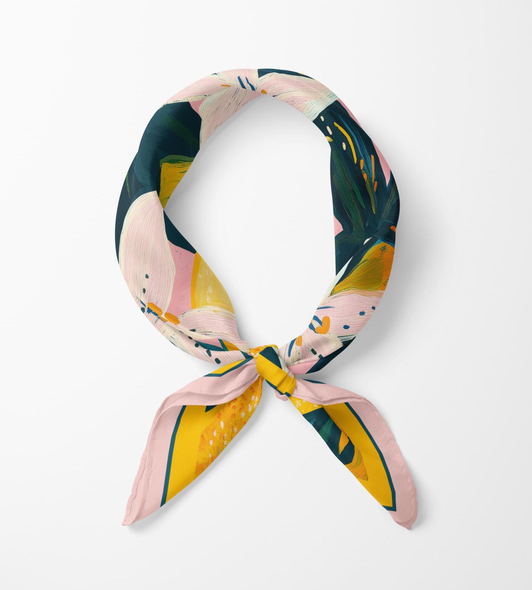 100% Silk Lemon Scarf, Pure Silk Neck Scarf, Silk Bandanna, Silk ...