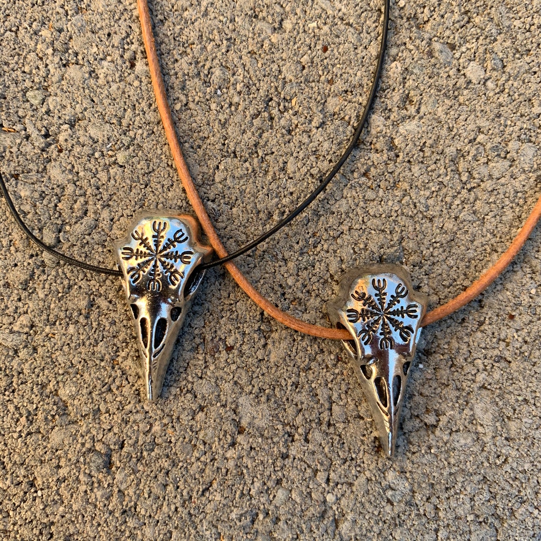 Small Raven Skull With Aegishjalmar (norse Asatru Heathen Viking ...