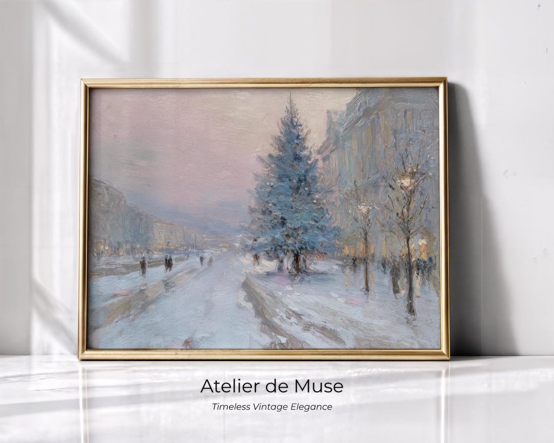 Vintage Winter Cityscape Art Print | Pastel Impressionist Snow Scene ...