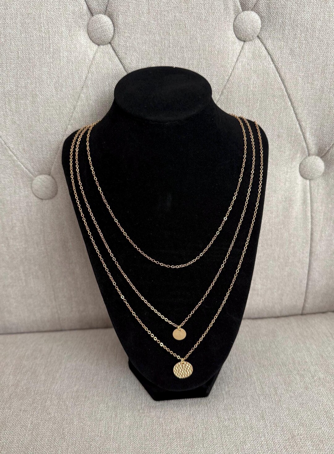 Dics Layered Charm Necklace,3 Layer Necklace, Gift for Her, Multi ...