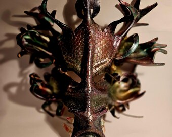 Handcrafted Red Leather Dragon Mask, Japanese Dragon, Yokai, Ghoul ...