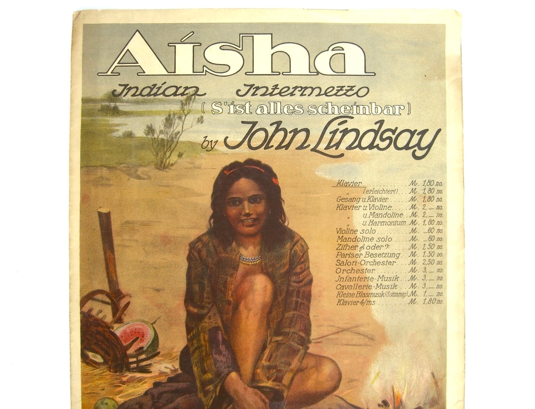 Vintage Sheet Music Aisha Indian Intermezzo John Lindsay, Exotic Cover ...