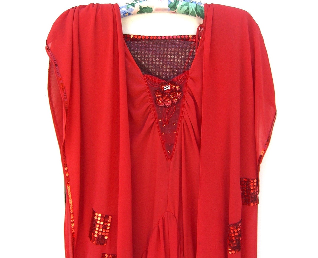 Vintage Red 80s David Howard Climax Dress, Karen Okada, Sequins, Padded ...