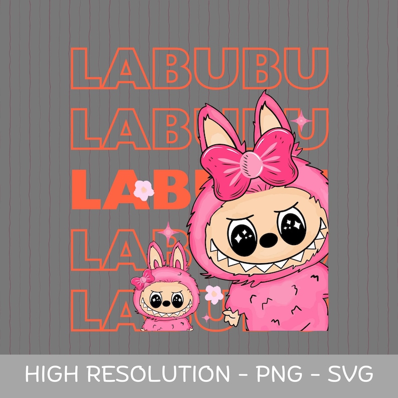 Labubu Pink Bunny Clipart: Kawaii SVG PNG for Crafts (digital Download ...