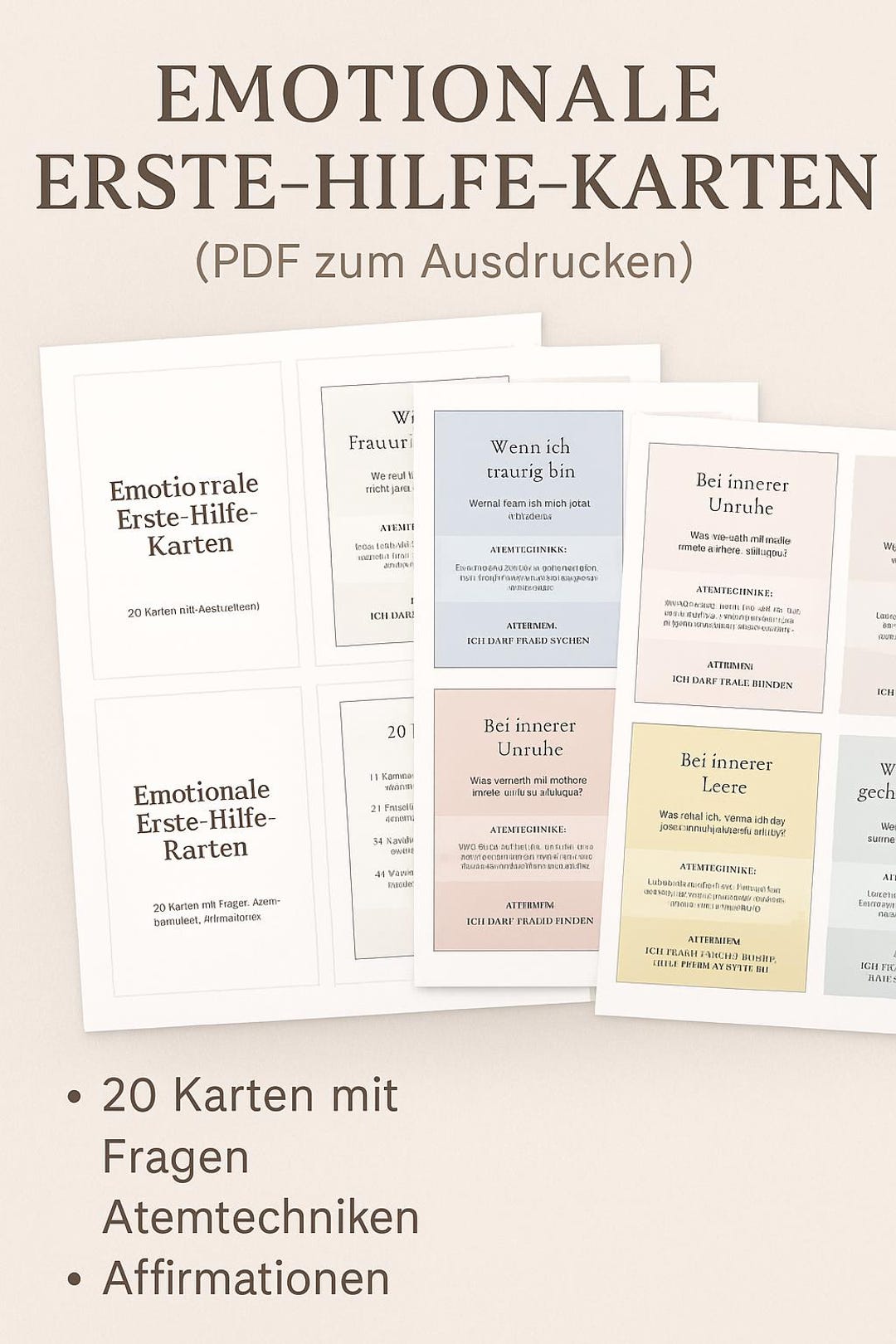 Emotional First Aid Cards (PDF for Printing) 20 Reflection Cards With ...