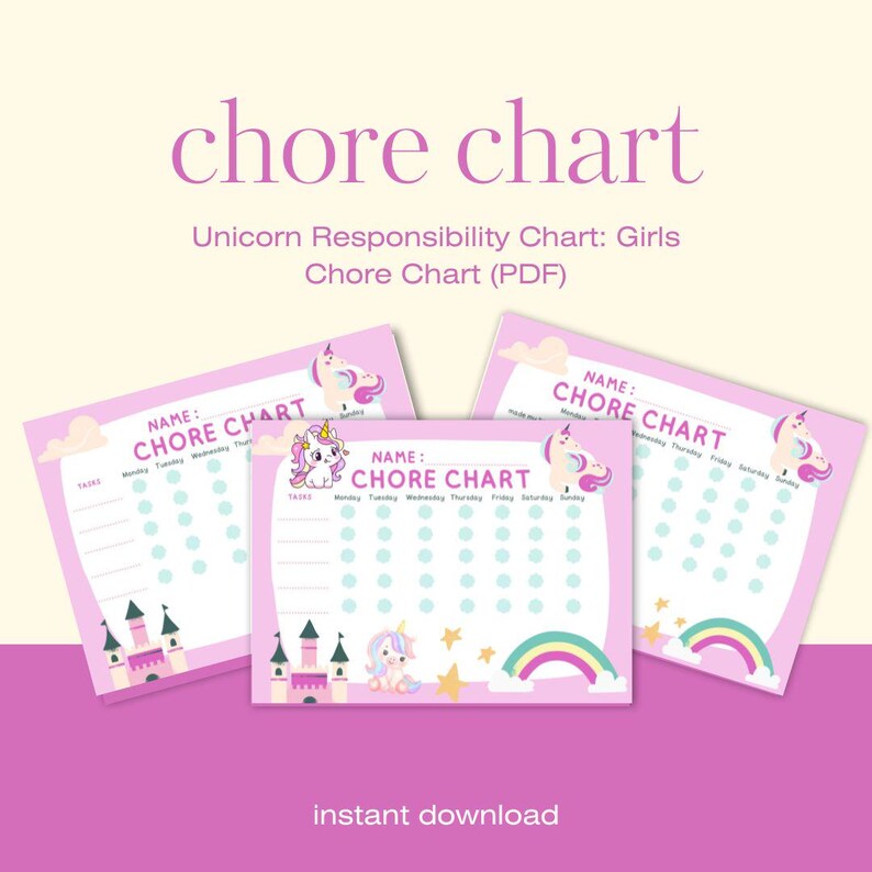 Unicorn Chore Chart for Kids | Printable Reward Chart | Daily Routine ...
