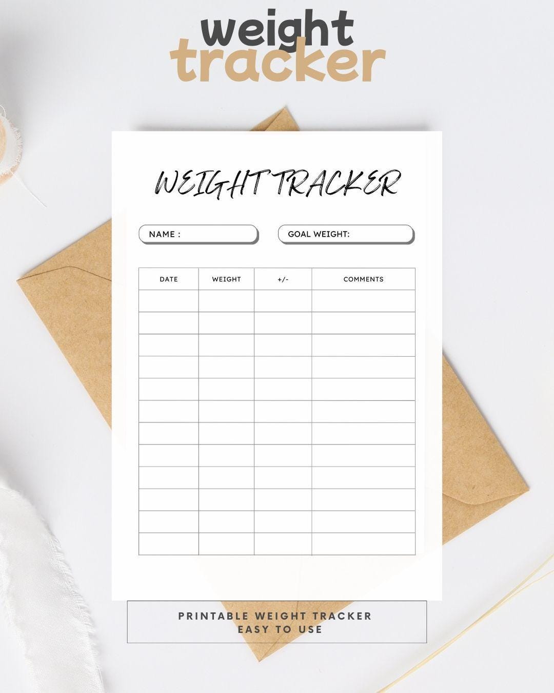 Simple Weight Tracker Sheet: Printable Fitness Log (PDF Download) - Etsy