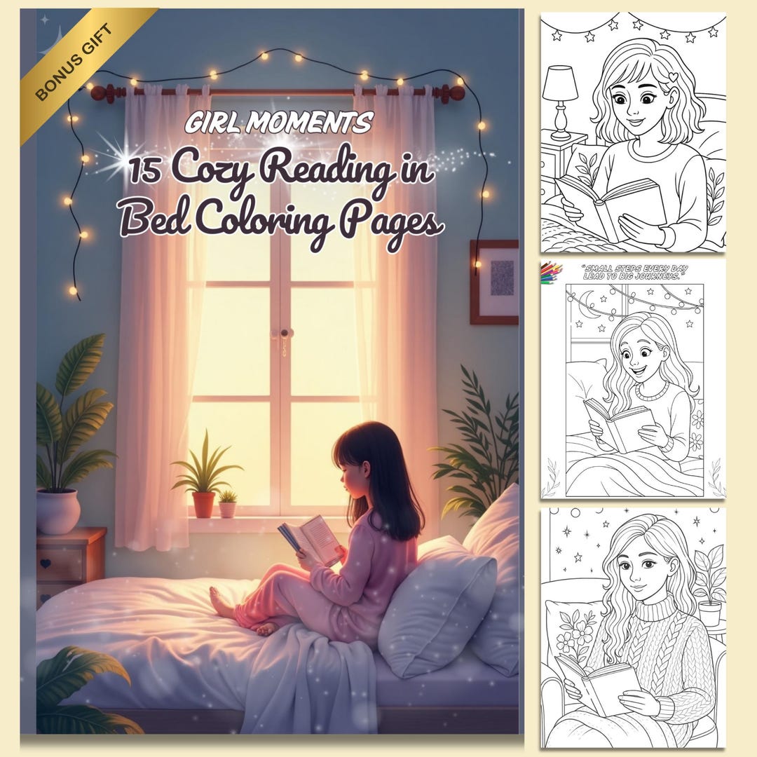 Girl Moments Coloring Book | 15 Cozy Reading in Bed Coloring Pages ...