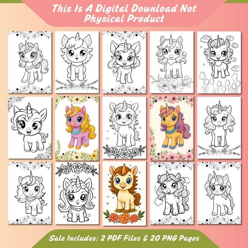 Cute Unicorn Coloring Pages - Instant Download | Printable Kids ...