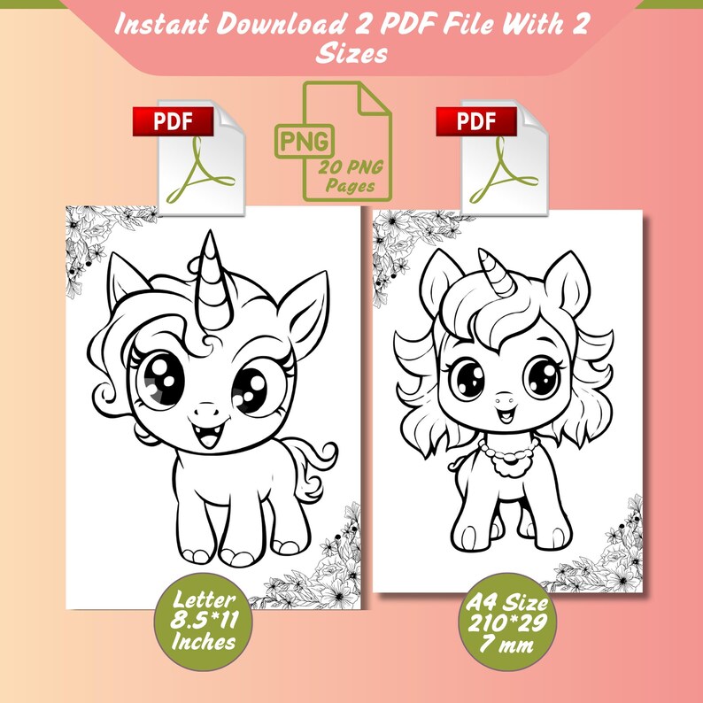 Cute Unicorn Coloring Pages - Instant Download | Printable Kids ...
