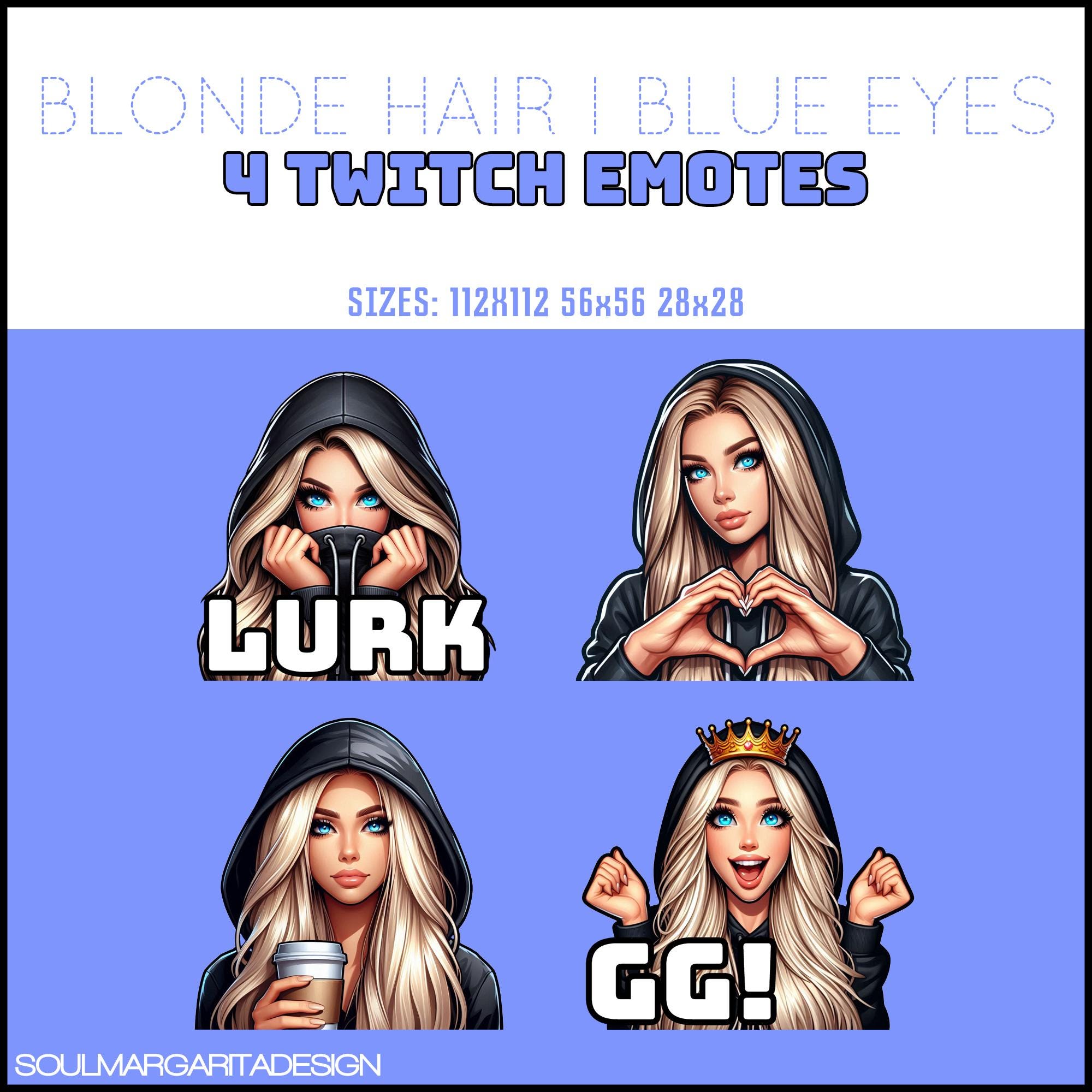 4 Blonde Hair Blue Eyes Twitch Emotes Pack • Stream Assets • Twitch ...