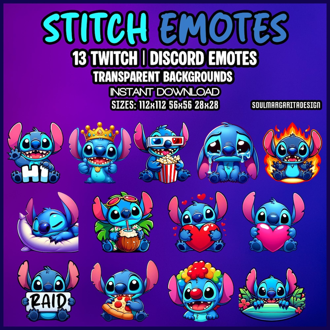 13 Stitch Twitch Discord Emotes Pack • Chat Emotes • Cute Emotes ...