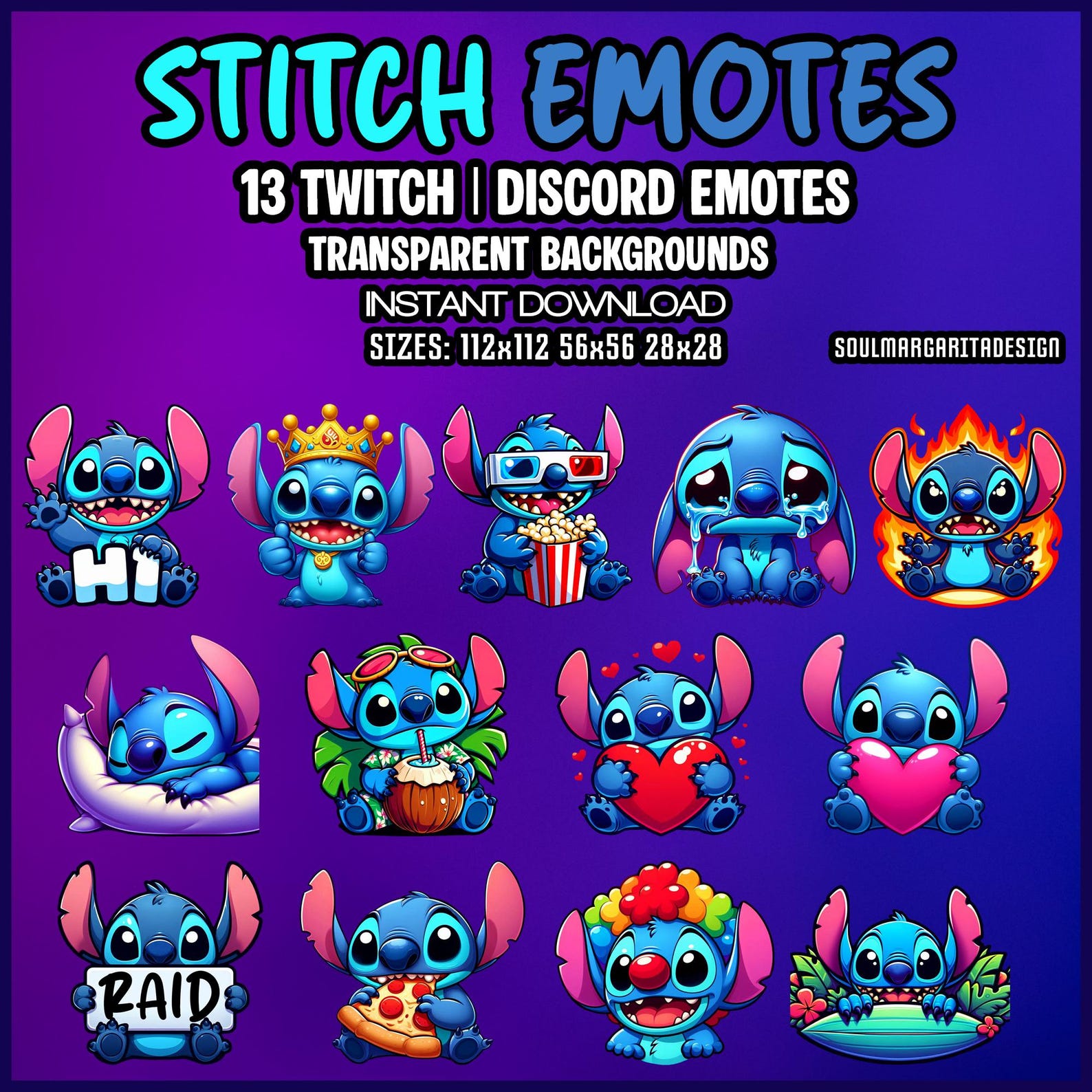 13 Stitch Twitch Discord Emotes Pack • Chat Emotes • Cute Emotes ...