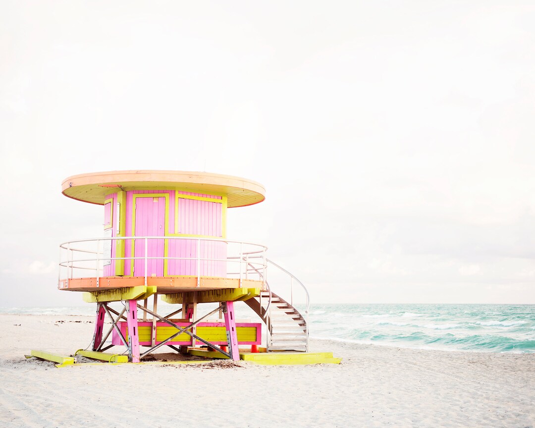 Pink Lifeguard Tower, Pink Wall Art, Miami Beach Print, Pink Beach ...