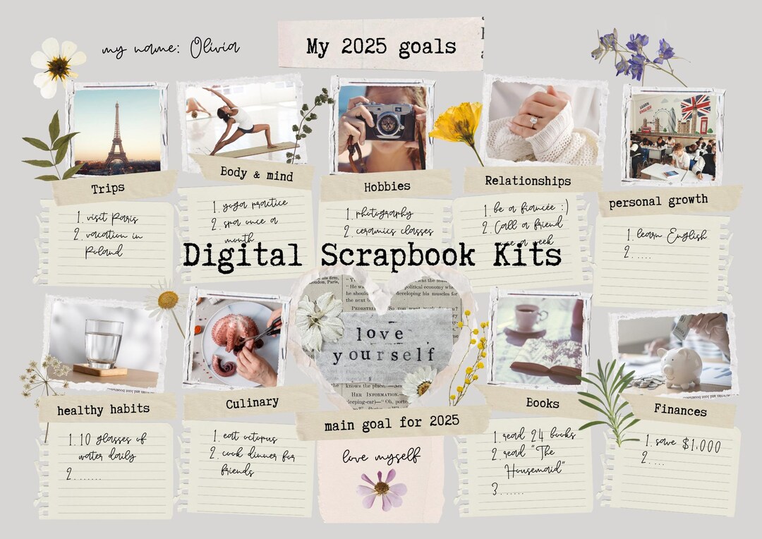 Beige Scrapbook Vision Board Photo Collage A4 - Etsy