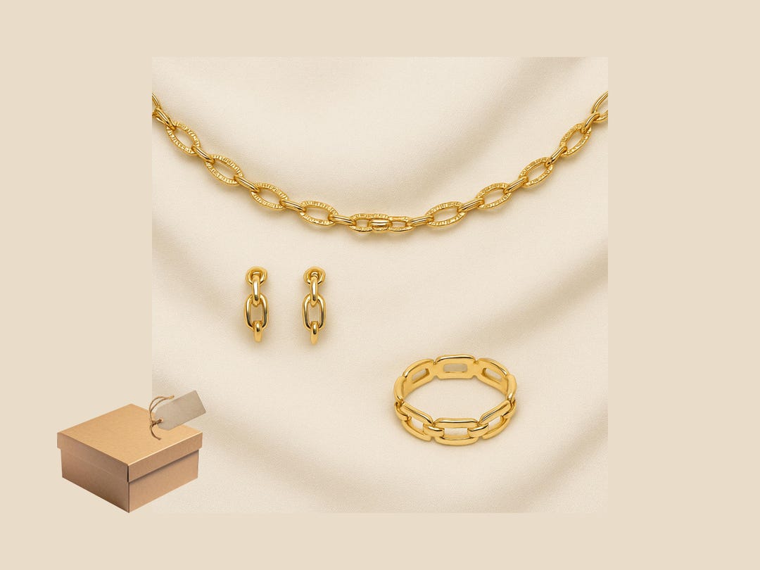 Gold Chain Link Jewelry Gift Set - Etsy