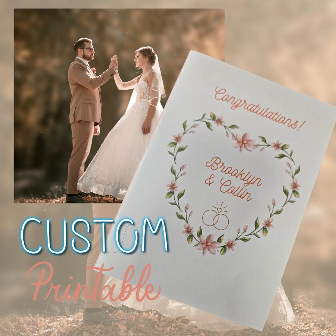 Personalized Wedding Card Printable Instant Download Floral Heart - Etsy