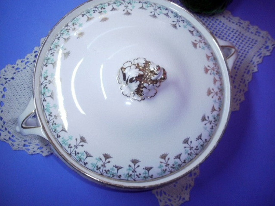Vintage Knowles Taylor & Knowles Covered Tureen Green and Gold Pattern ...