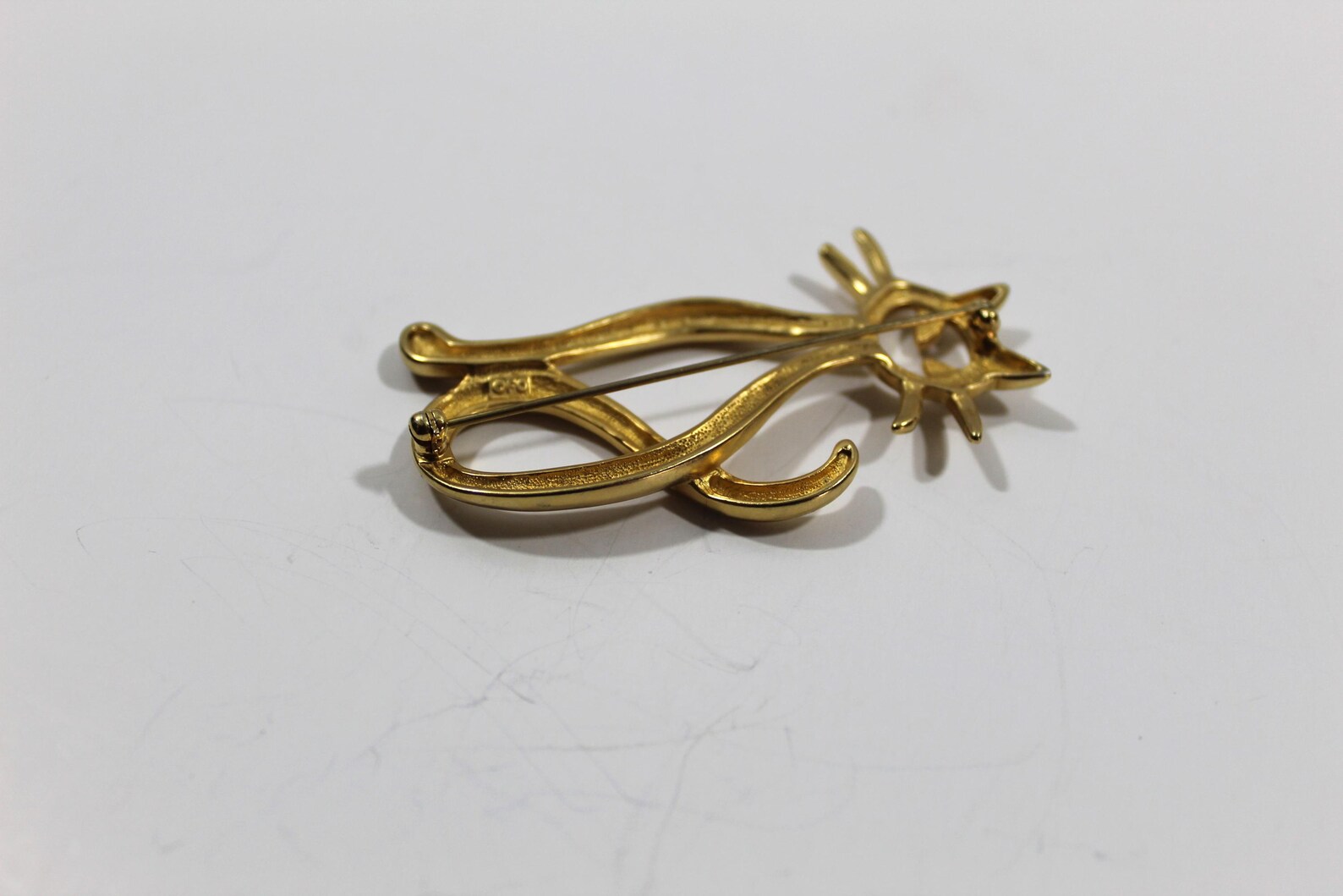 1990s Fernando Original Cat Brooch, Goldtone Green Eyed Cat Pin Clip ...