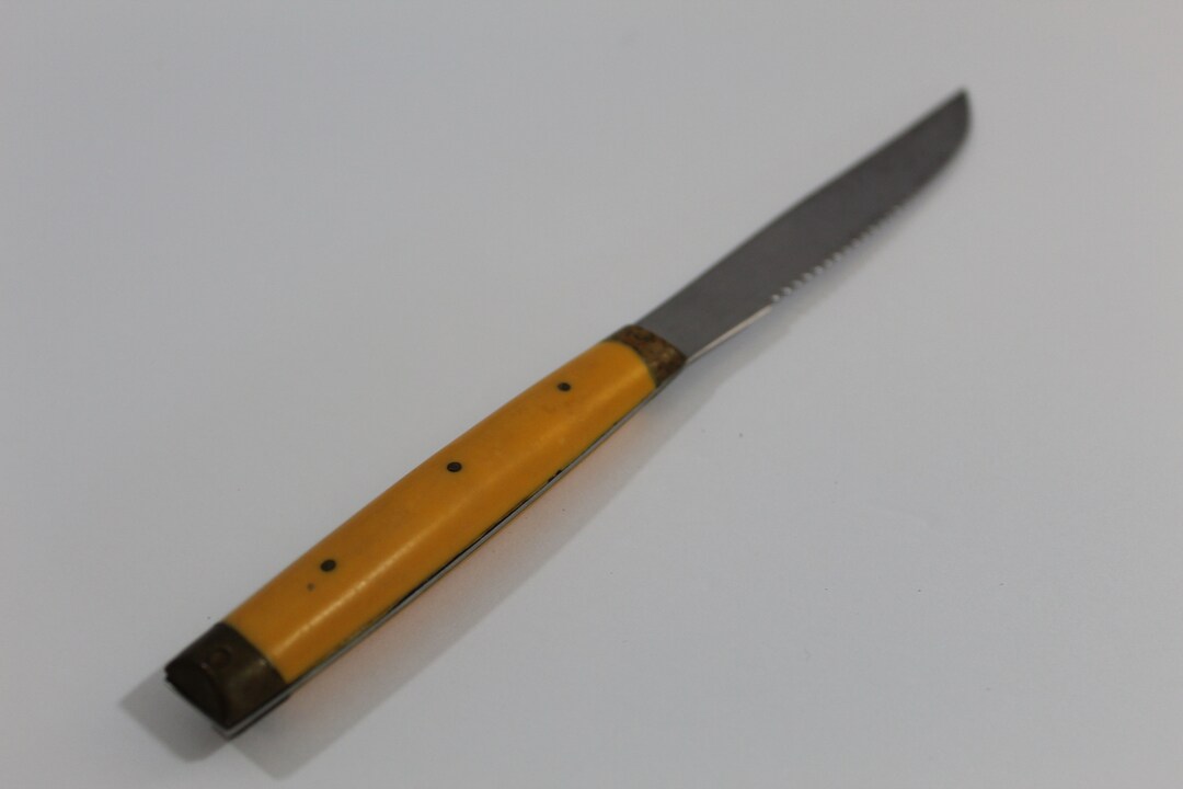 Vintage Stanley Roberts Yellow Bakelite Handled Serrated Knife ...
