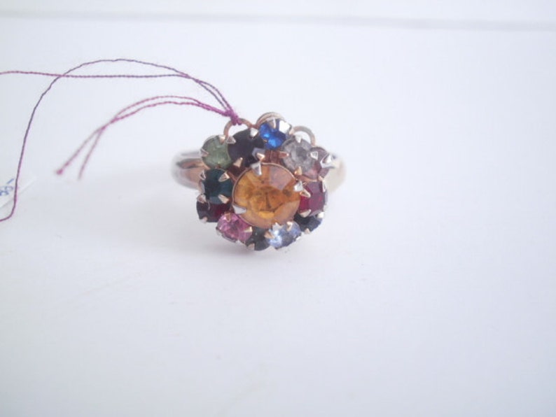 1950s Judy Lee Rhinestone Cocktail Ring, Multi Colored Stones ...