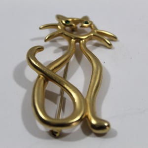 1990s Fernando Original Cat Brooch, Goldtone Green Eyed Cat Pin Clip ...