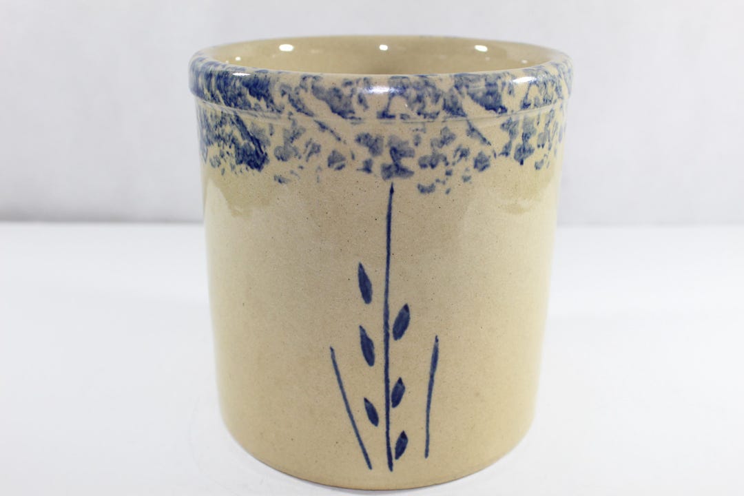 Robinson Ransbottom Pottery 2 Quart High Jar Crock Blue Spongeware ...