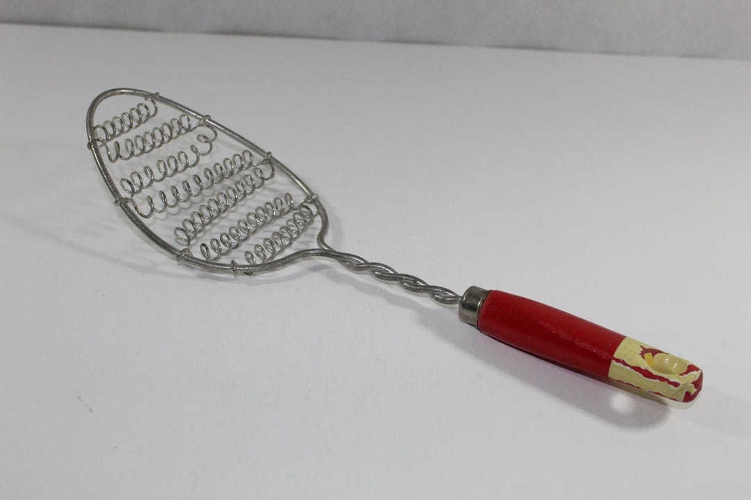 Vintage Paddle Wire Whisker Whipper Beater Red Wooden Handle Vintage ...