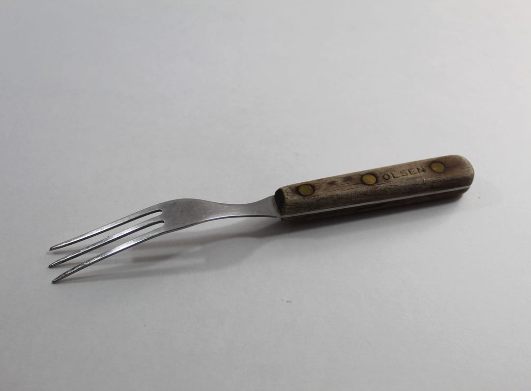 Vintage Olsen Full Tang Wood Handled 3 Tine Fork, Frying Fork, Old Time ...