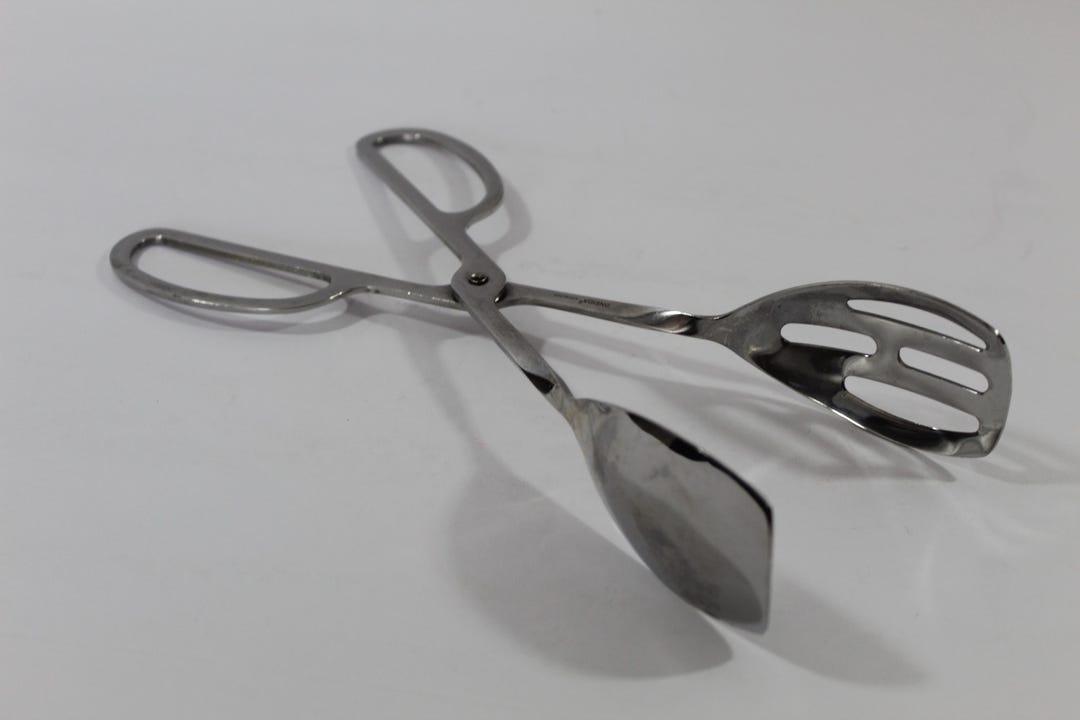 Vintage Oneida Salad Tongs Double Spoons Server Raffia Stainless ...