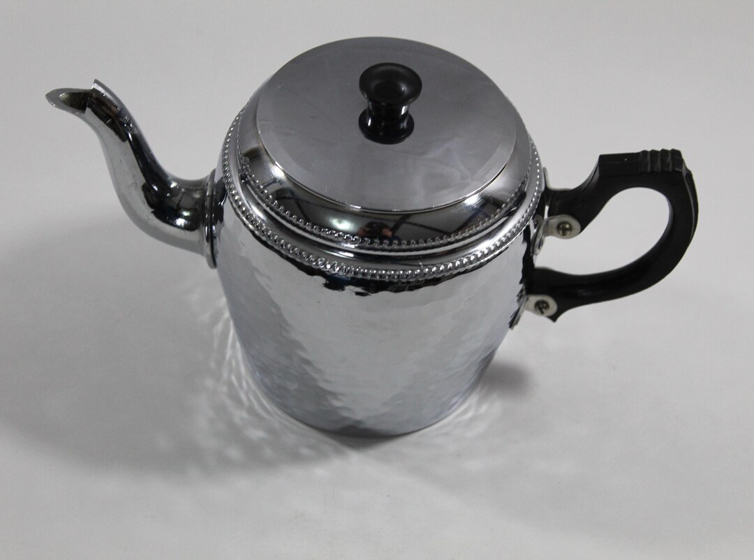 Vintage Art Deco Hammered Aluminum Teapot, Sona Chrome, Made in England ...