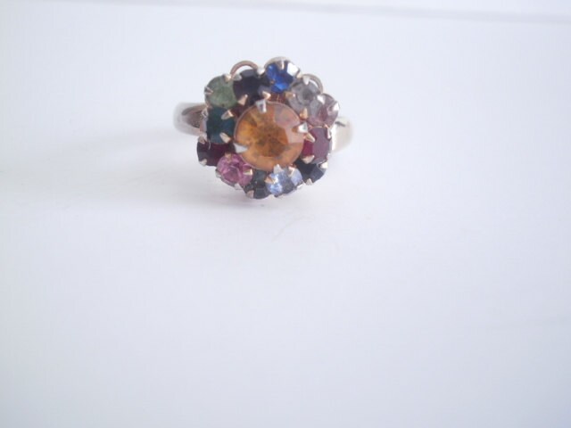 1950s Judy Lee Rhinestone Cocktail Ring, Multi Colored Stones ...