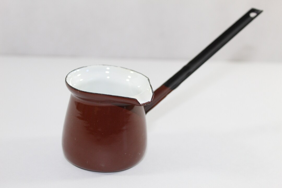 Vintage Chocolate Brown Cast Iron Enamelware Butter Melt Pan, Serving ...