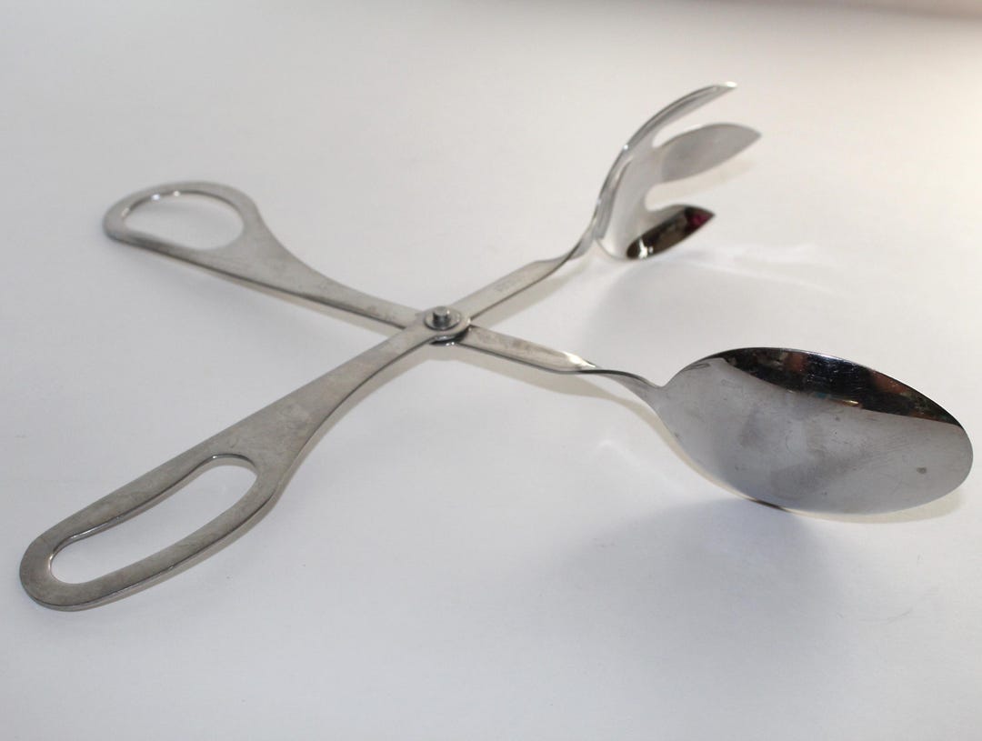 Vintage Oneida Salad Tongs Large Size Fork Spoon Server Raffia ...