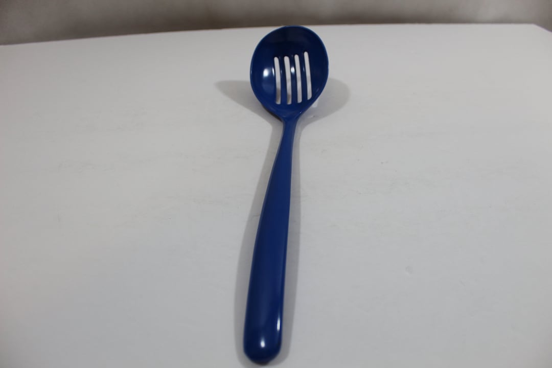 Vintage Copco Blue Melamine Slotted Serving Spoon #645 Made in the USA ...